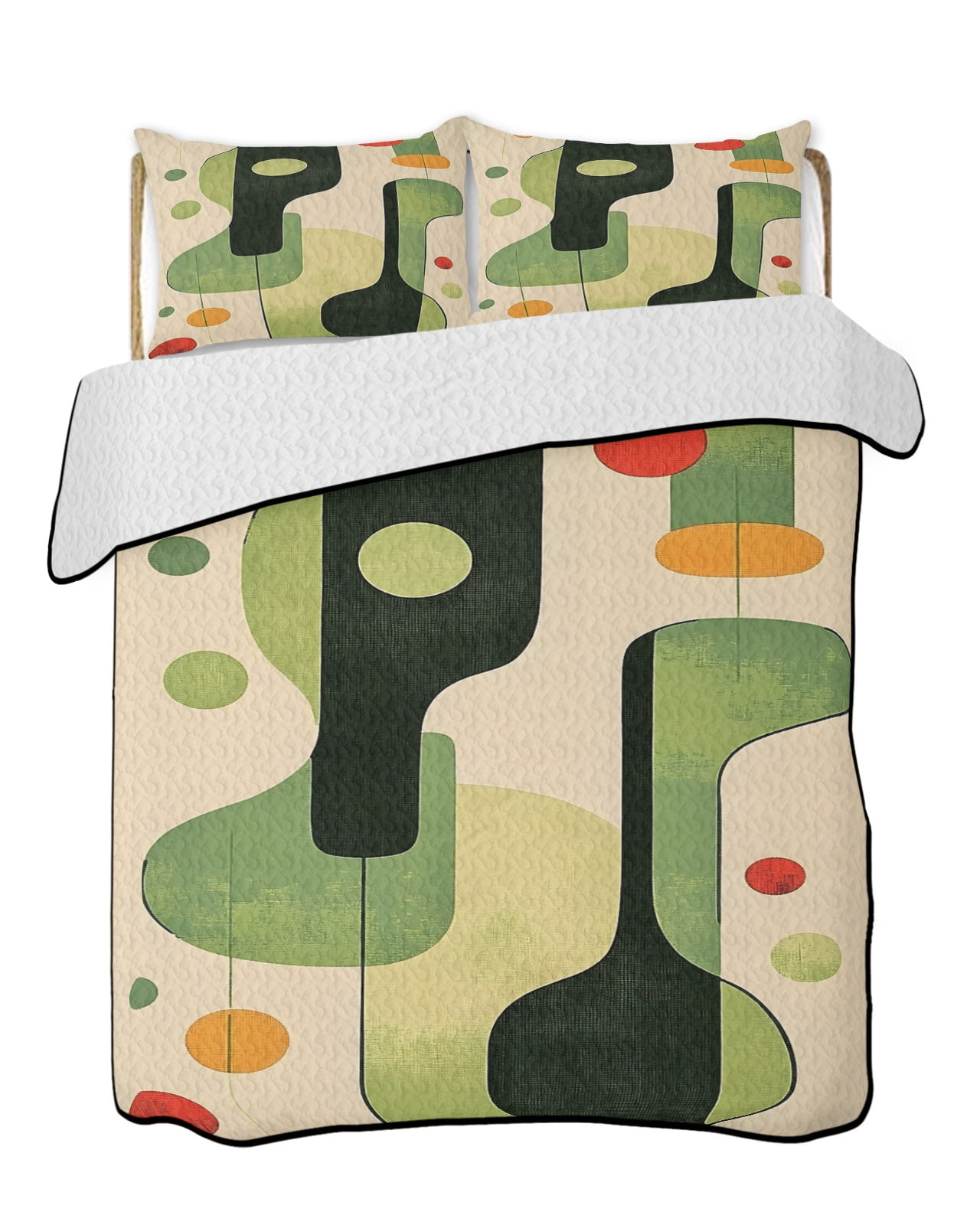Abstract Color Block Quilts Bedding Set Full Size Green Beige Curves ...