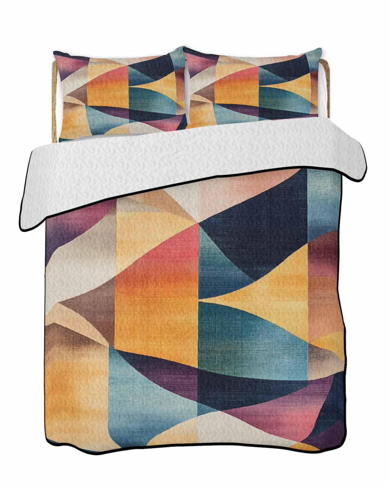 Abstract Color Block Quilts Bedding Set King Size Colorful Curve Modern ...