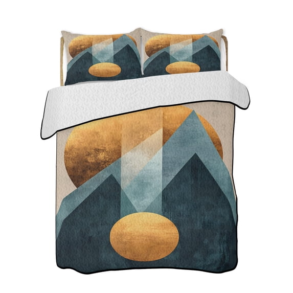 Abstract Color Block Quilts Bedding Set King Size Gold Geometric Circle ...