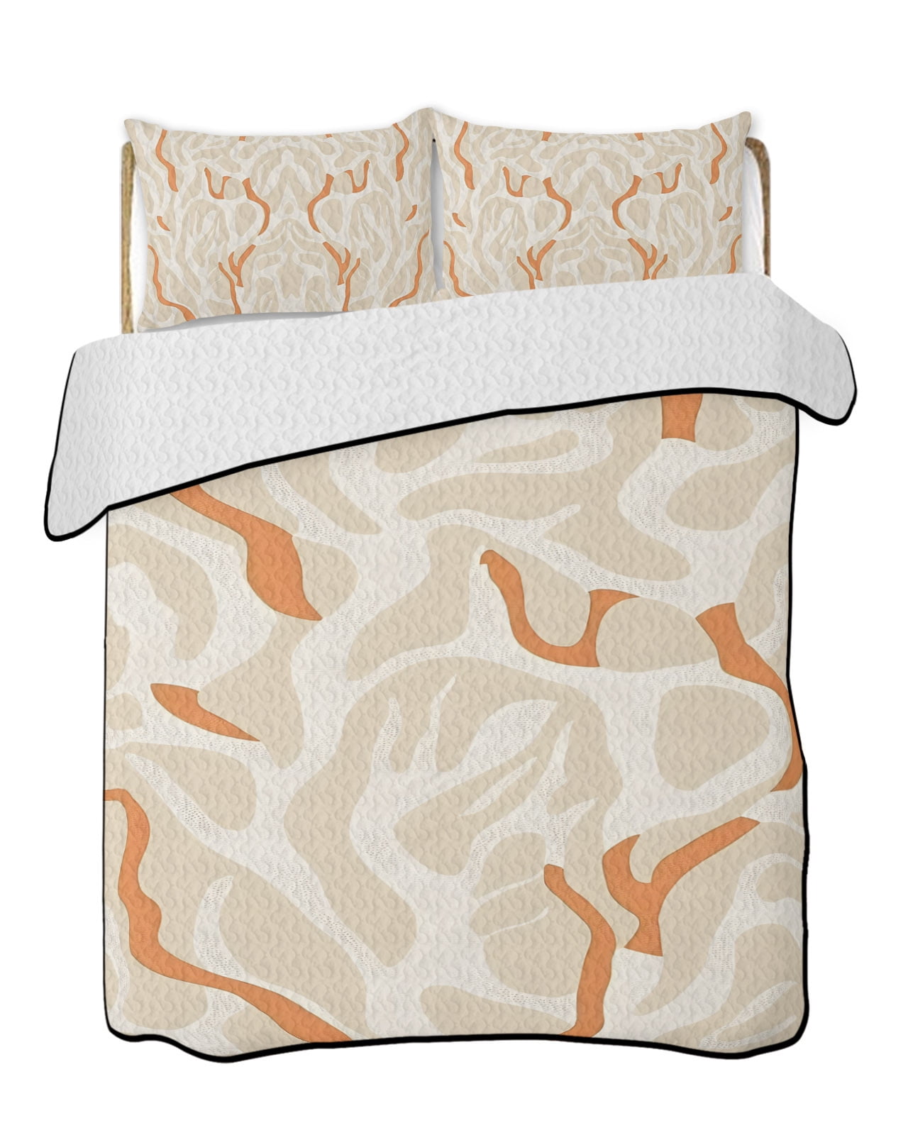 Abstract Color Block Quilts Bedding Set King Size Modern Orange Beige ...