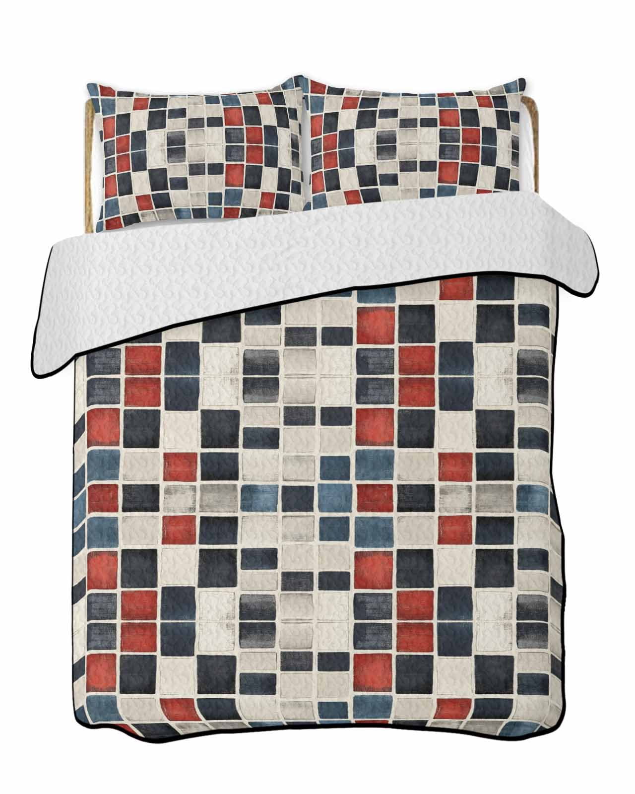 Abstract Color Block Quilts Bedding Set Queen Size Black White Red ...