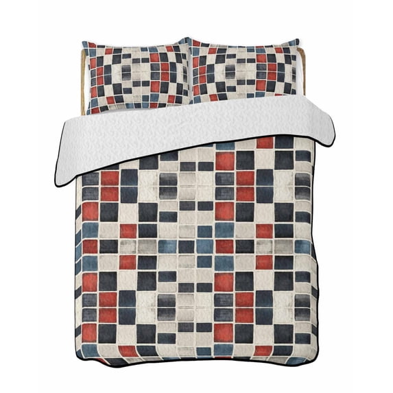 Abstract Color Block Quilts Bedding Set Queen Size Black White Red ...