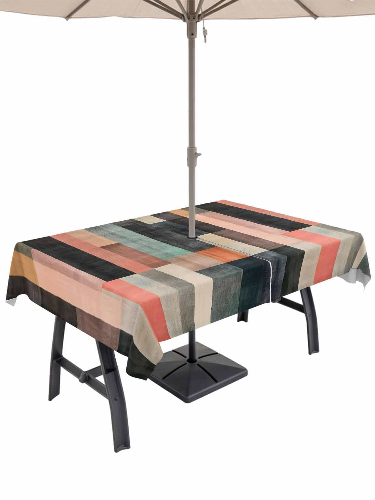Abstract Color Block Rectangle Outdoor Tablecloth with Umbrella Hole ...