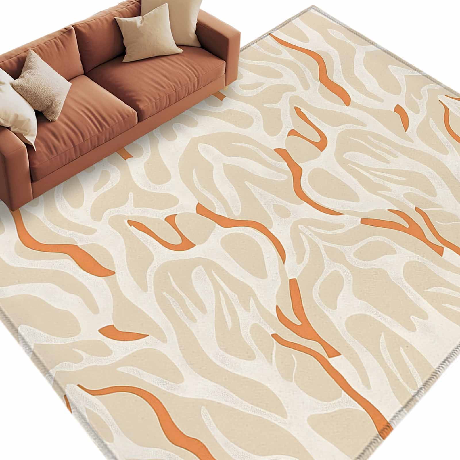 Abstract Color Block Rectangle Area Rug 8x10 ft Modern Orange Beige ...