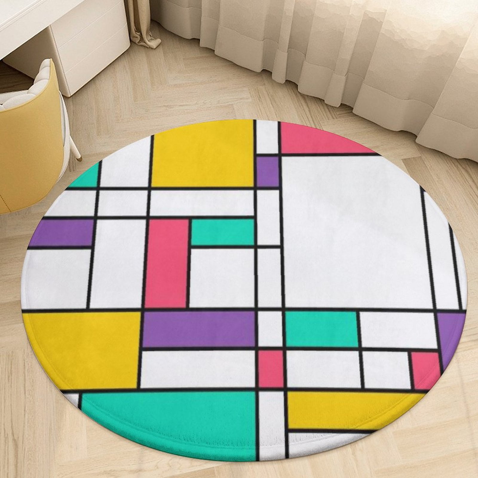 Abstract Color Block Round Area Rugs for Bedroom Living Room, 3FT Soft ...