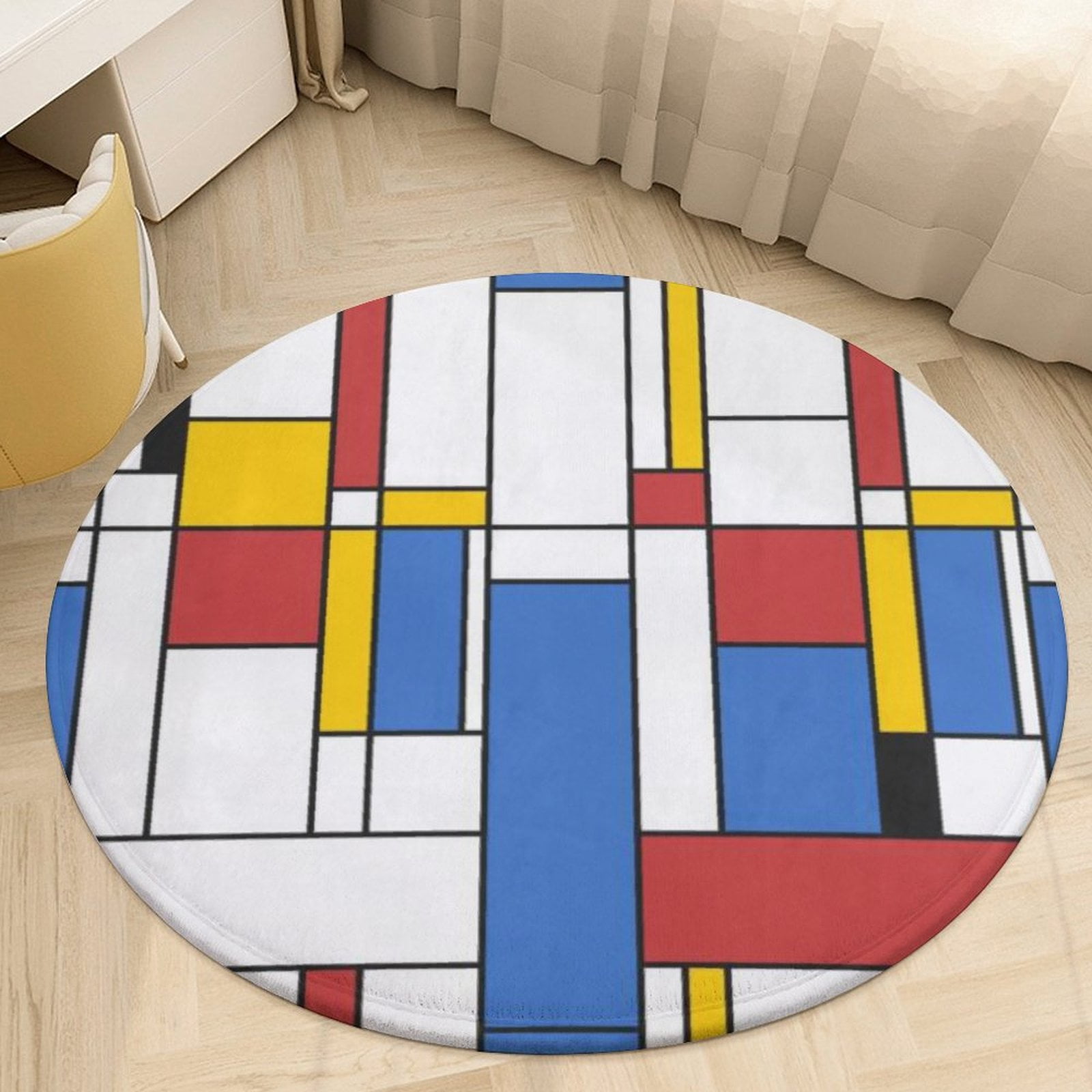 Abstract Color Block Round Area Rugs for Bedroom Living Room, 4FT Soft ...