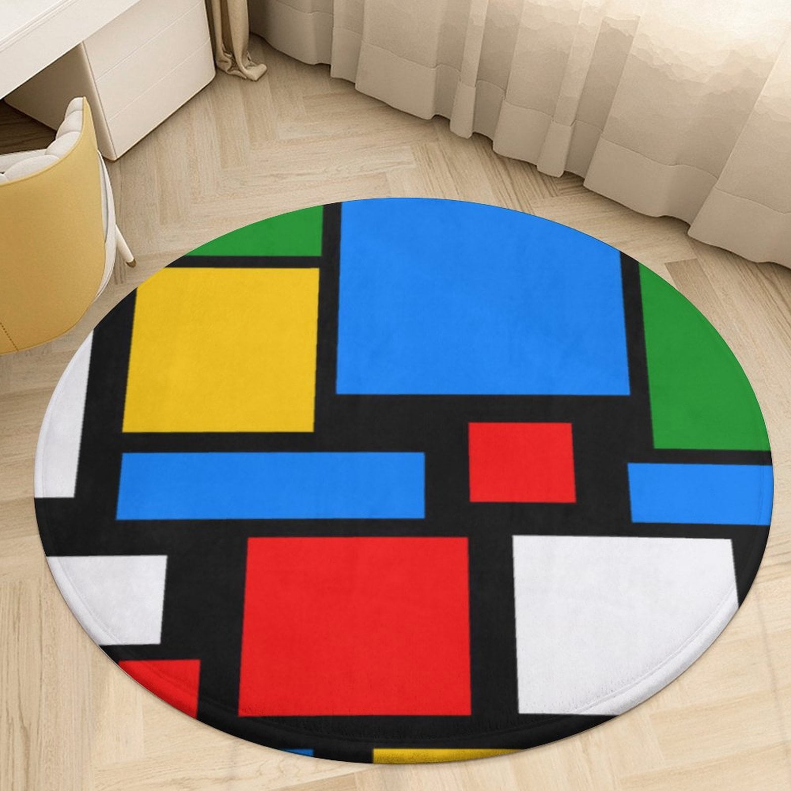 Abstract Color Block Round Area Rugs for Bedroom Living Room, 6FT Soft ...