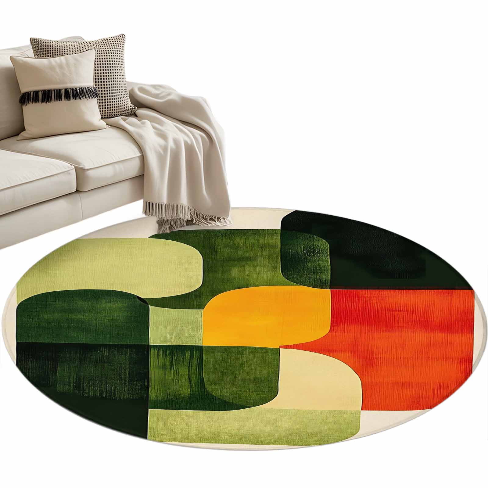 Abstract Color Block Round Area Rug 3ft Colorful Geometric Modernism ...