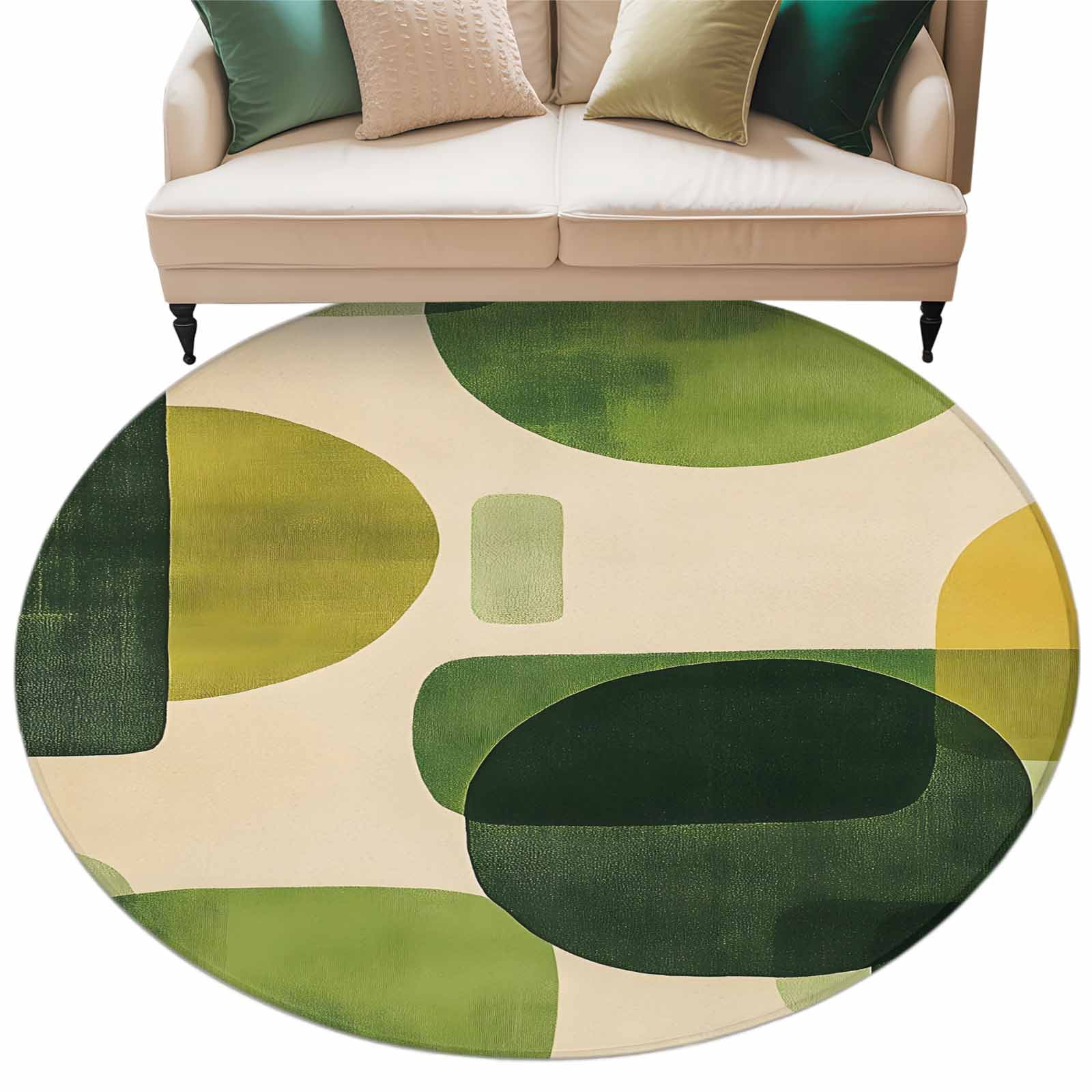 Abstract Color Block Round Area Rug 5ft Green Theme Geometric Modern ...