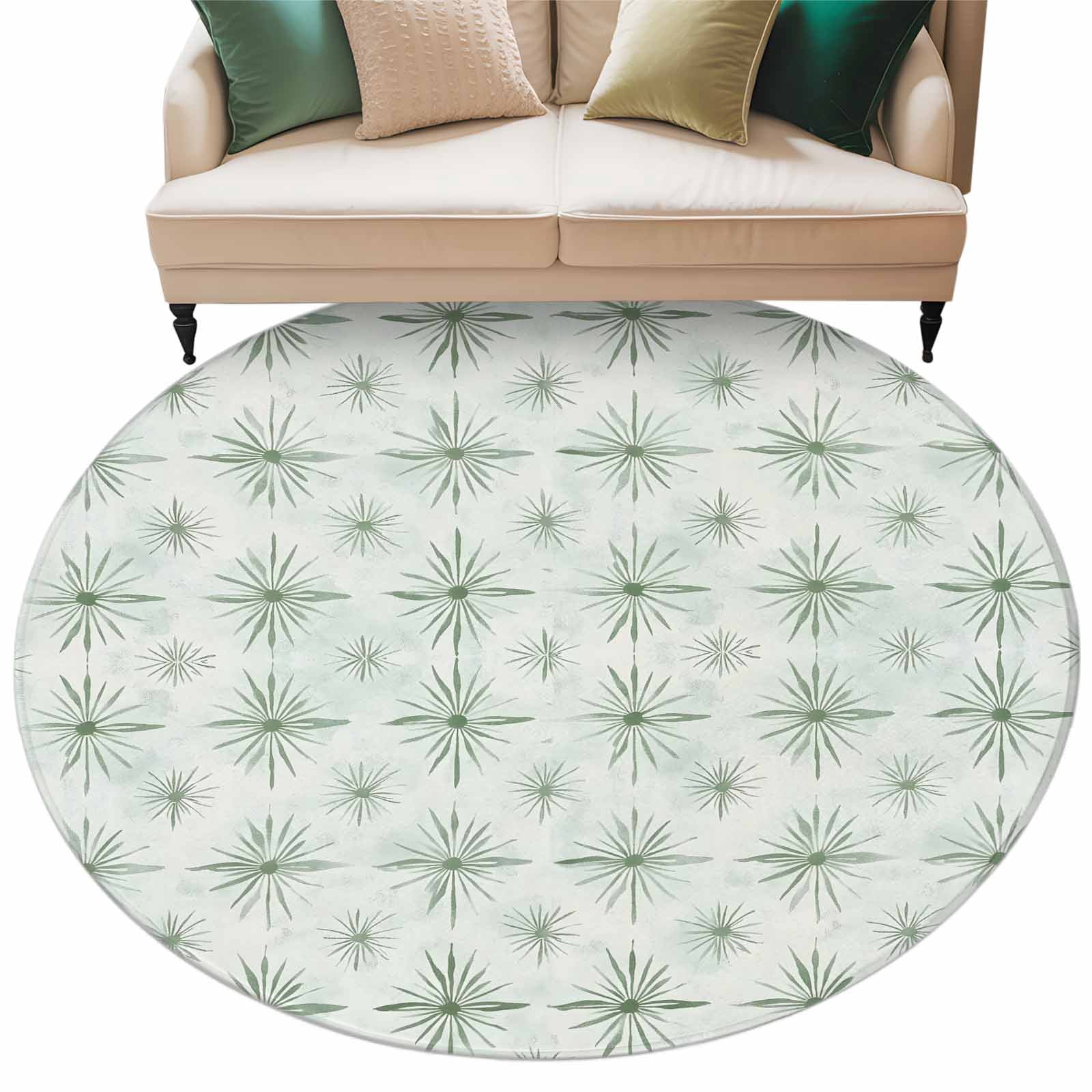 Abstract Color Block Round Area Rug 7ft Green Floral Texture Watercolor ...