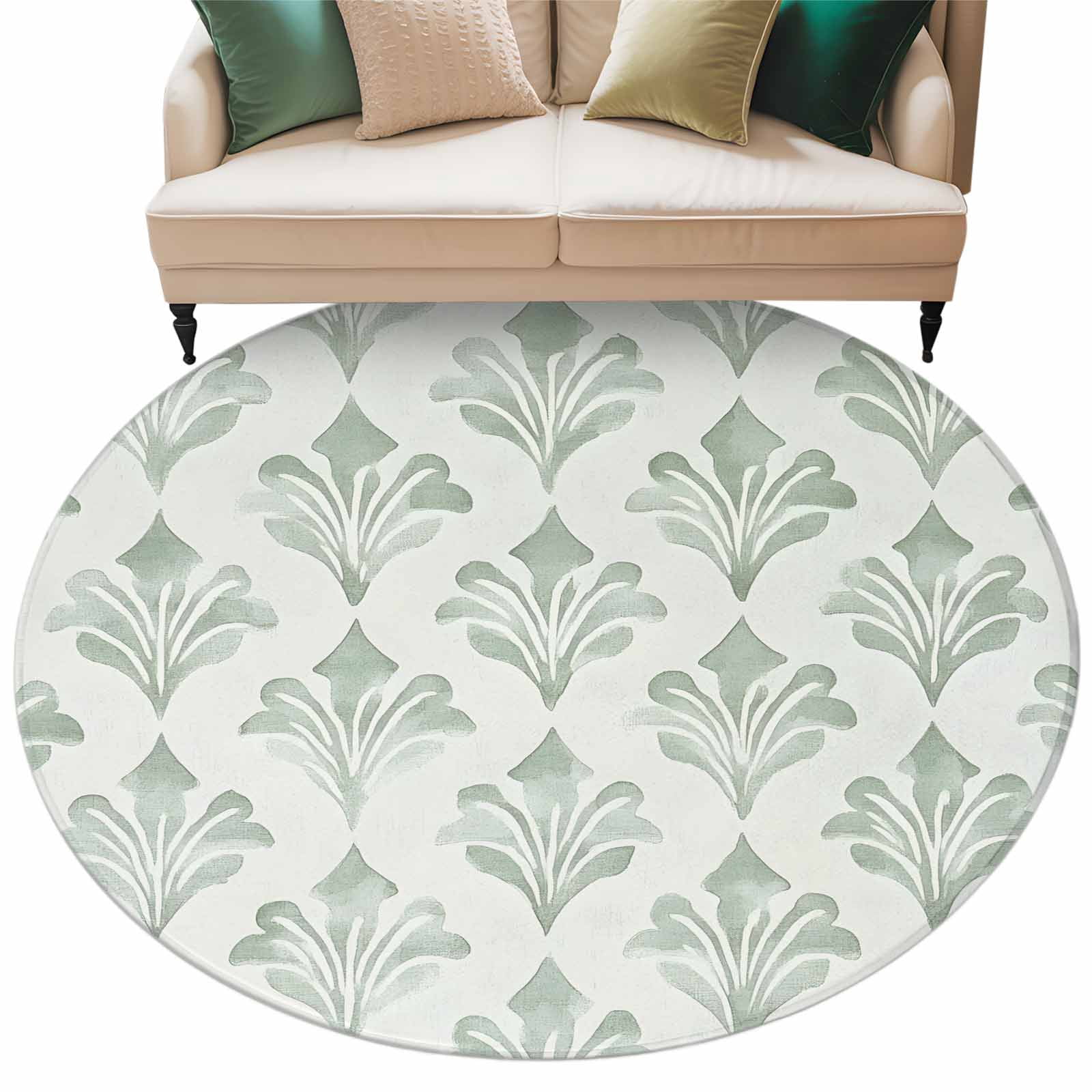 Abstract Color Block Round Area Rug 8ft Sage Green Vintage Texture Non ...