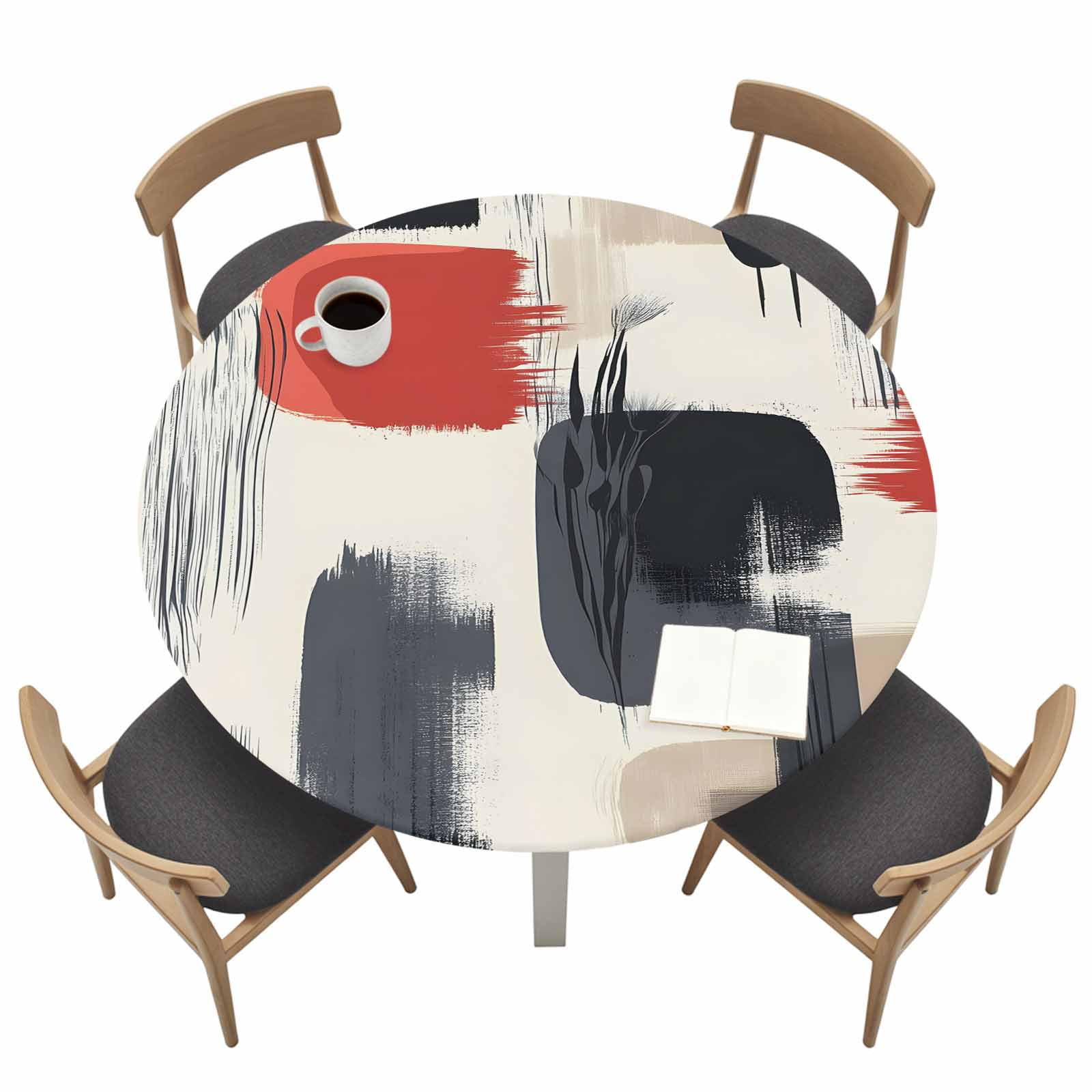 Abstract Color Block Round Fitted Tablecloth with Elastic Edge Black ...