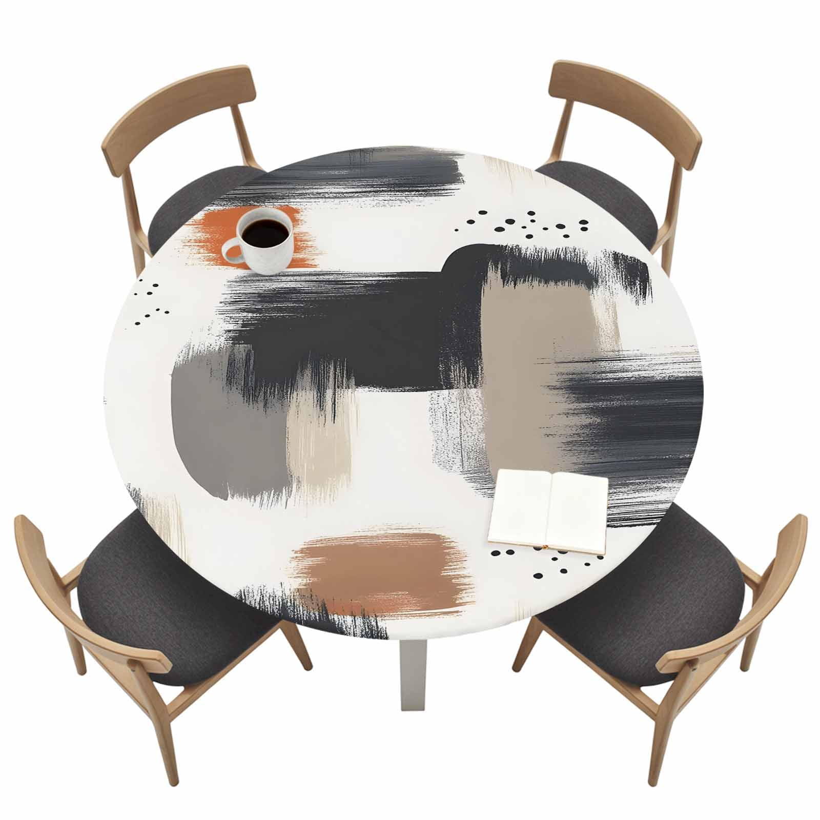 Abstract Color Block Round Fitted Tablecloth with Elastic Edge Black ...
