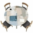 Abstract Color Block Round Fitted Tablecloth with Elastic Edge Blue ...