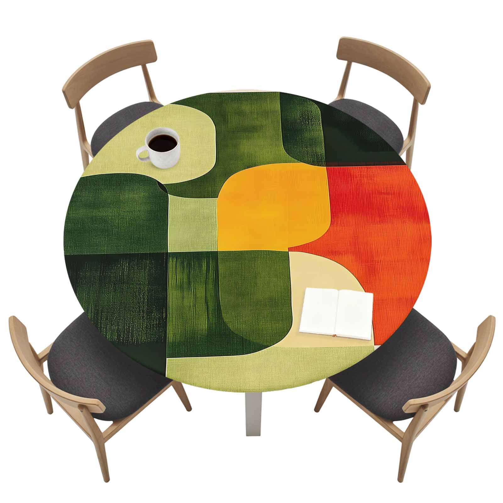 Abstract Color Block Round Fitted Tablecloth with Elastic Edge Colorful ...