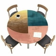 Abstract Color Block Round Fitted Tablecloth with Elastic Edge Gold ...