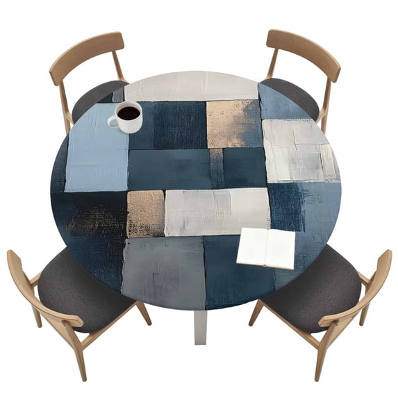 Abstract Color Block Round Fitted Tablecloth with Elastic Edge Grey ...