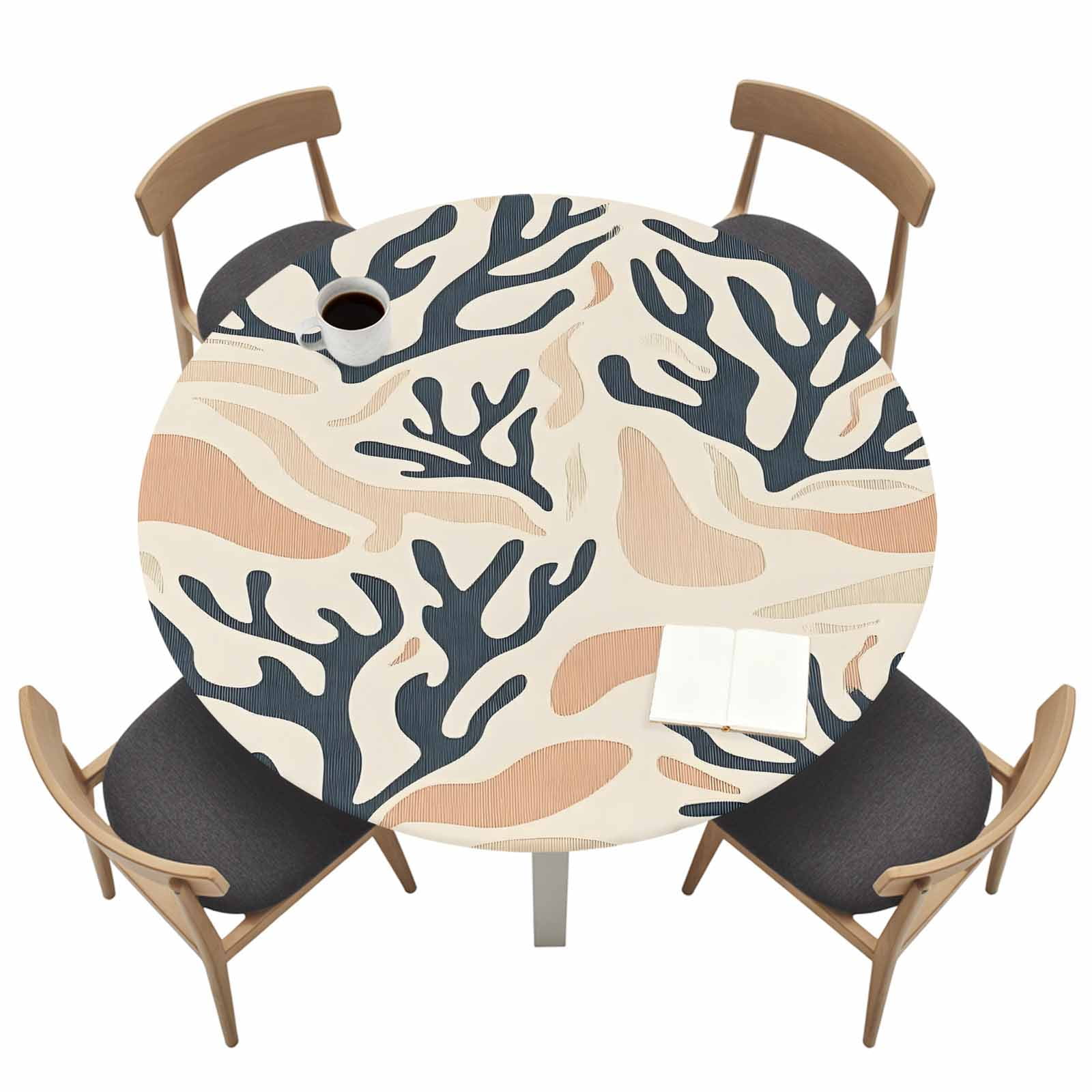 Abstract Color Block Round Fitted Tablecloth with Elastic Edge Modern ...