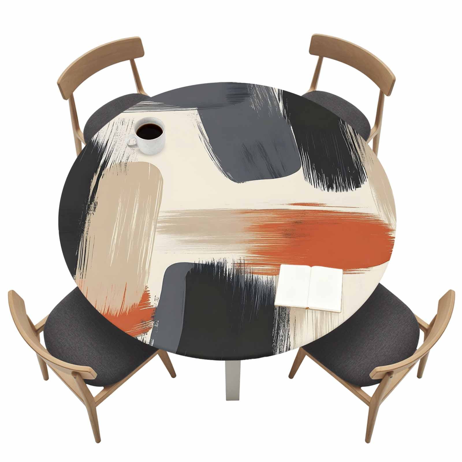 Abstract Color Block Round Fitted Tablecloth with Elastic Edge Orange ...