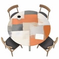 Abstract Color Block Round Fitted Tablecloth with Elastic Edge Orange ...