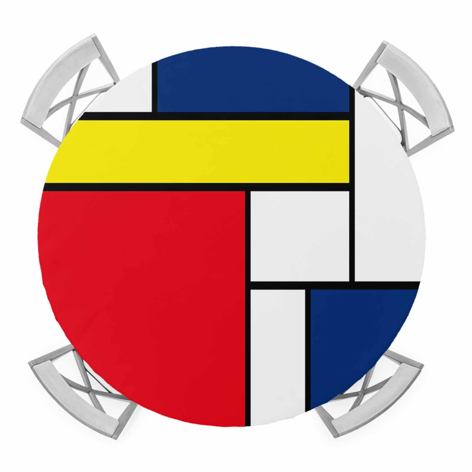 Abstract Color Block Round Table Cover, Yellow Red Blue Rectangular ...
