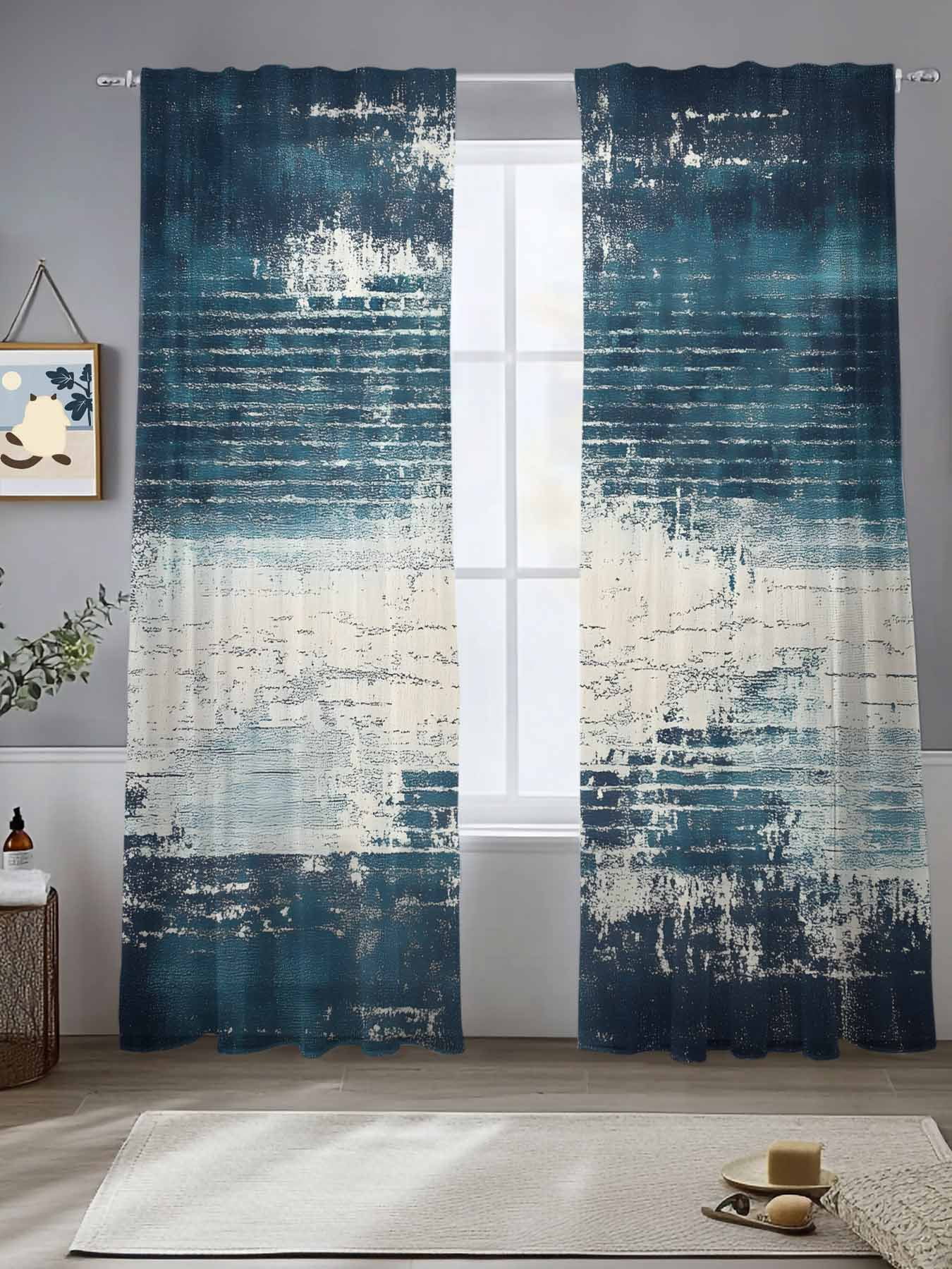 Abstract Color Block Sheer Curtains 108 Inches Long 2 Panels Gradient ...