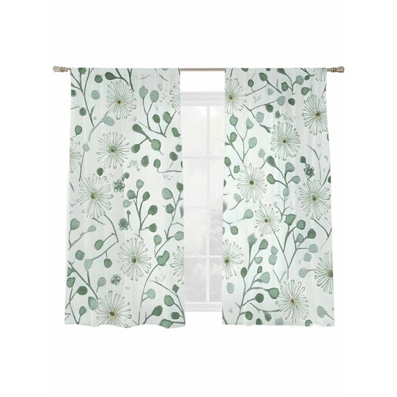 Abstract Color Block Sheer Curtains 2 Panels Set Grenn Floral ...