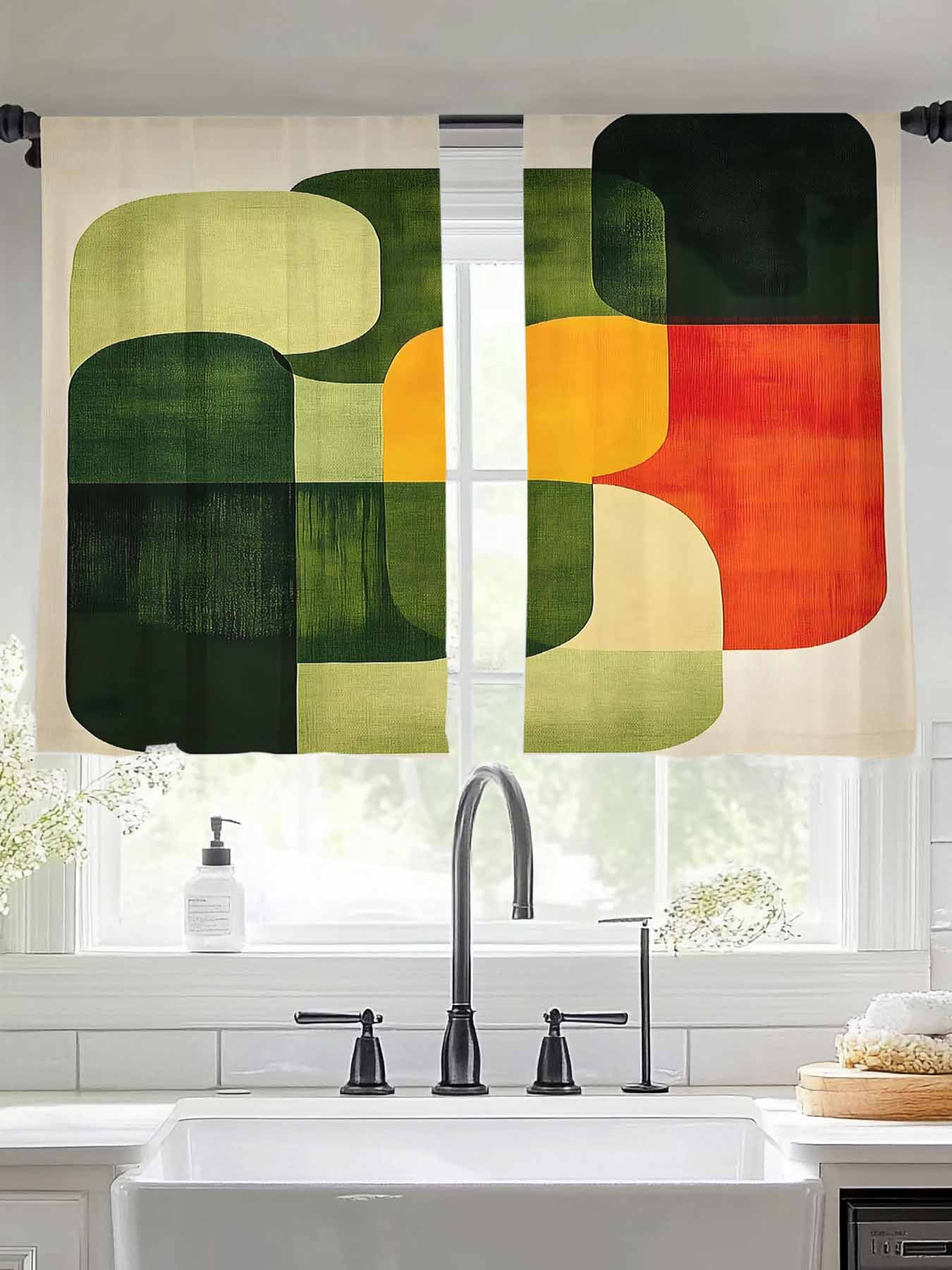 Abstract Color Block Sheer Curtains 45 Inches Long 2 Panels Colorful ...