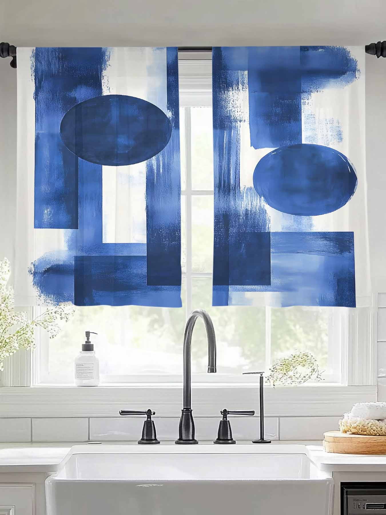 Abstract Color Block Sheer Curtains 54 Inches Long 2 Panels Vintage ...