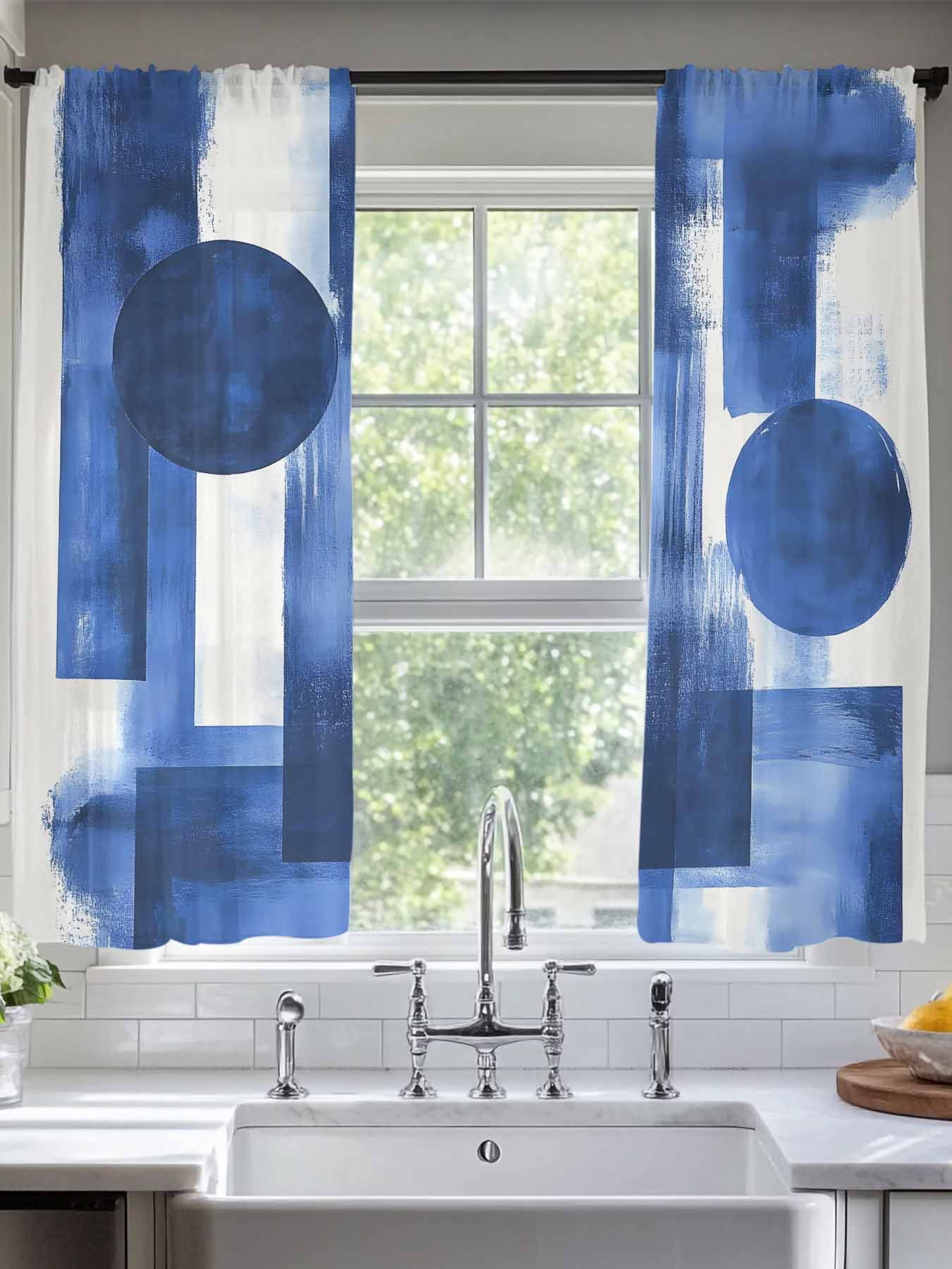 Abstract Color Block Sheer Curtains 63 Inches Long 2 Panels Vintage ...