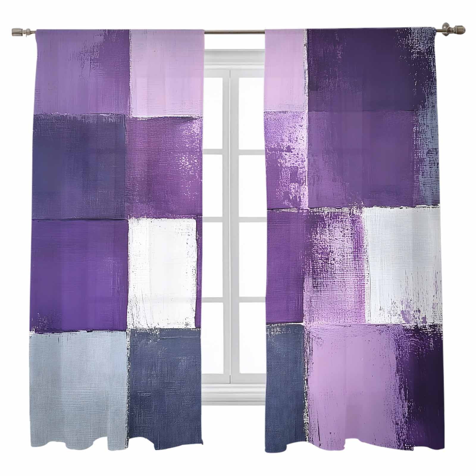 Abstract Color Block Sheer Curtains 63 inches Long 2 Panels Set Dark ...
