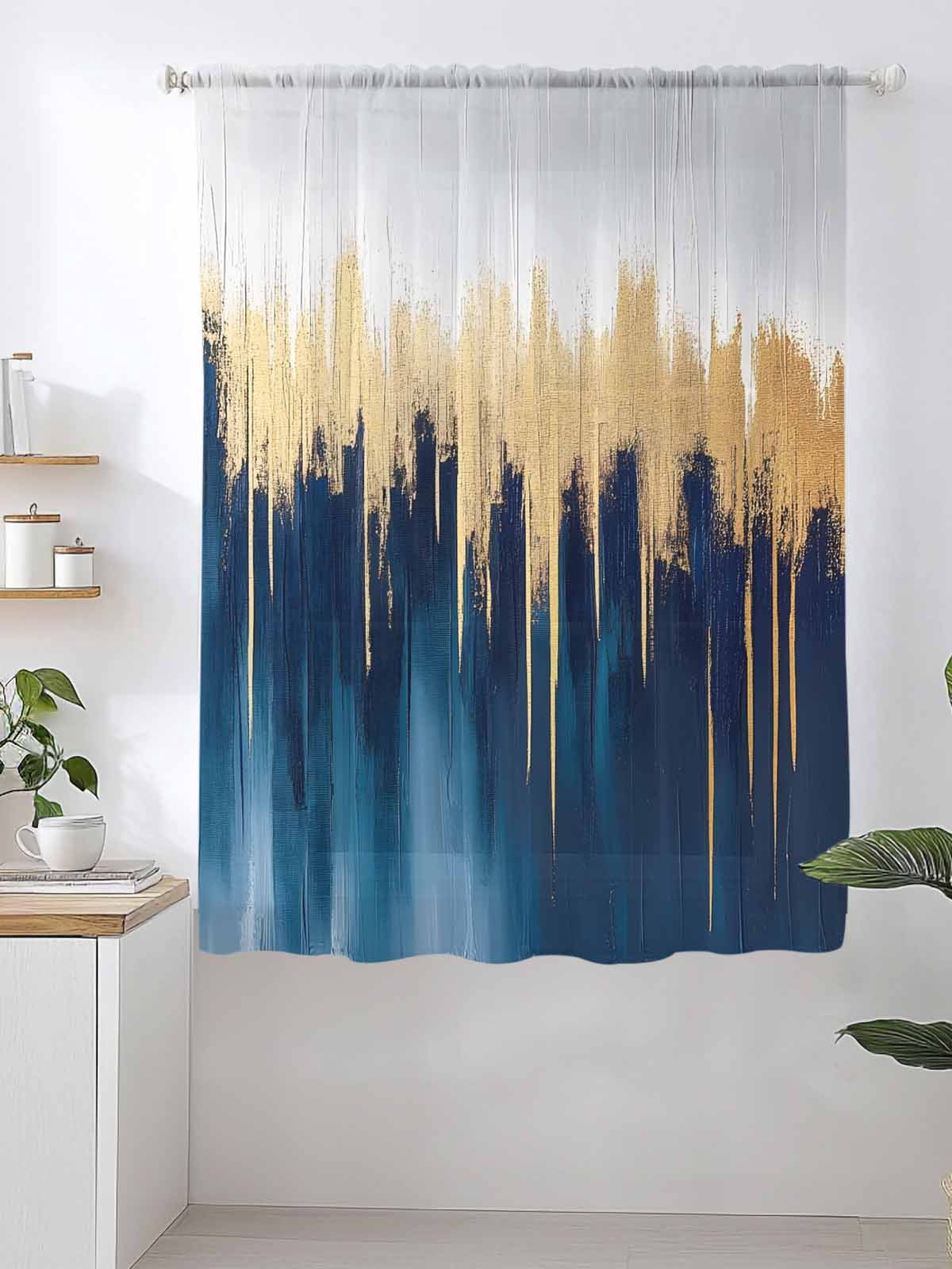 Abstract Color Block Sheer Curtains 72 Inch Long 1 Panel Blue Block ...