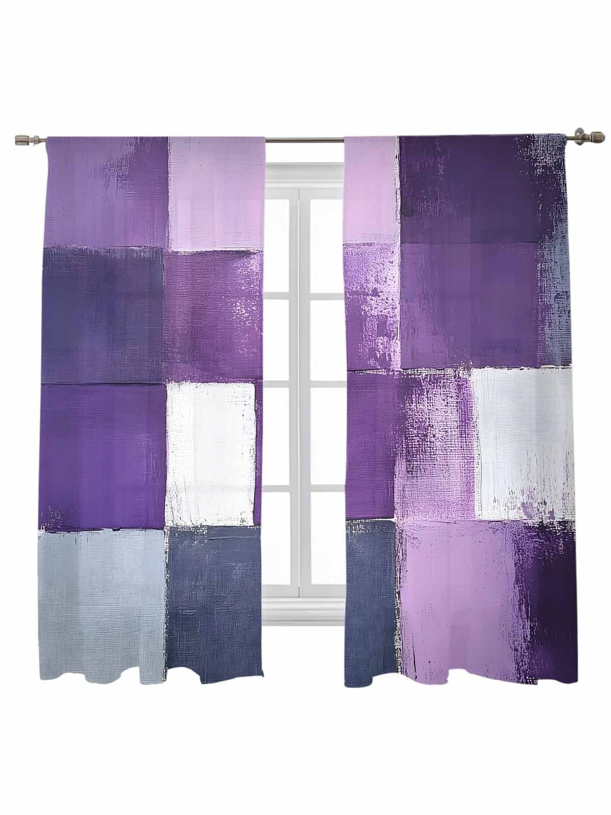 Abstract Color Block Sheer Curtains 72 inches Long 2 Panels Set Dark ...