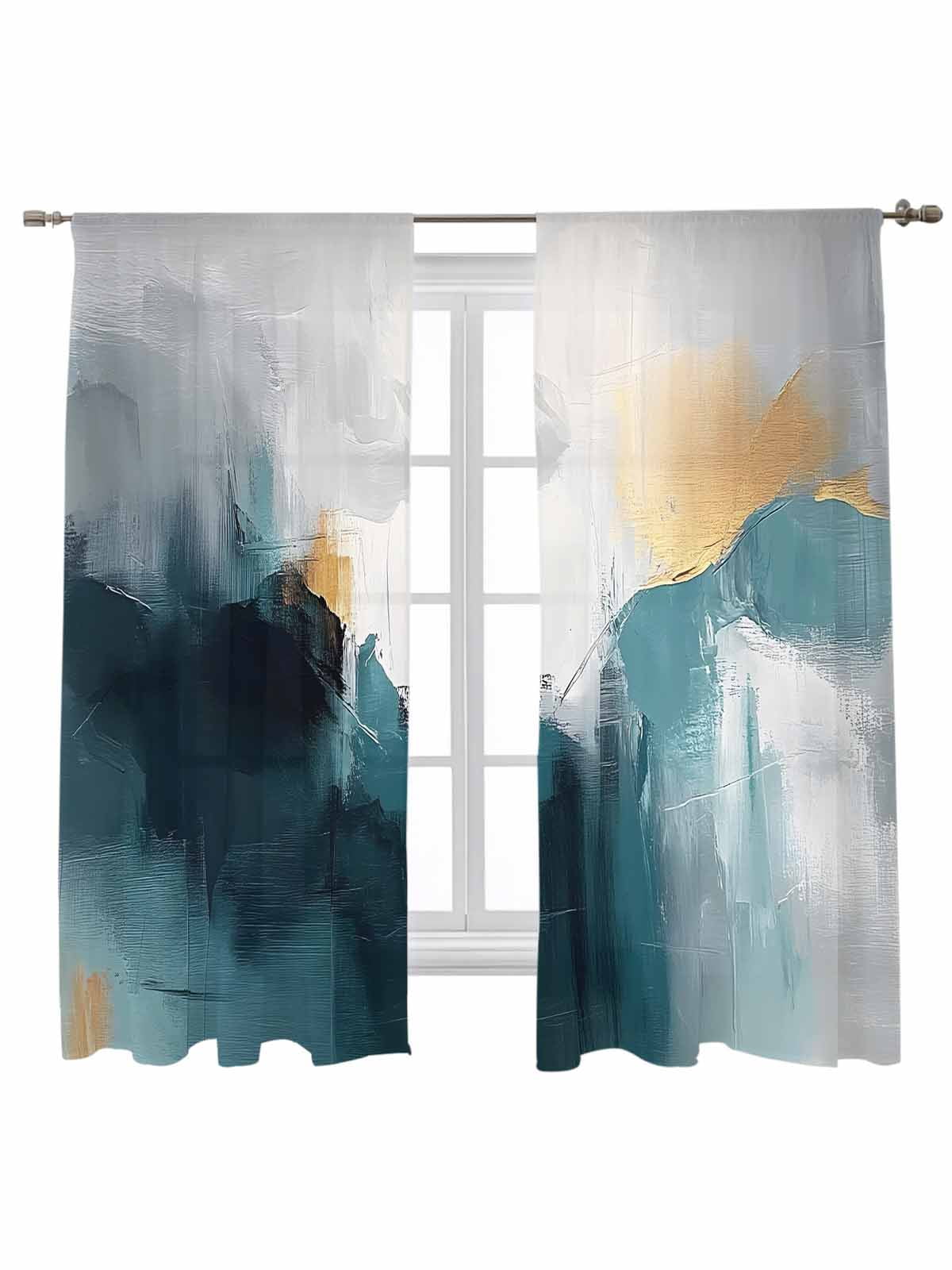 Abstract Color Block Sheer Curtains 72 inches Long 2 Panels Set ...