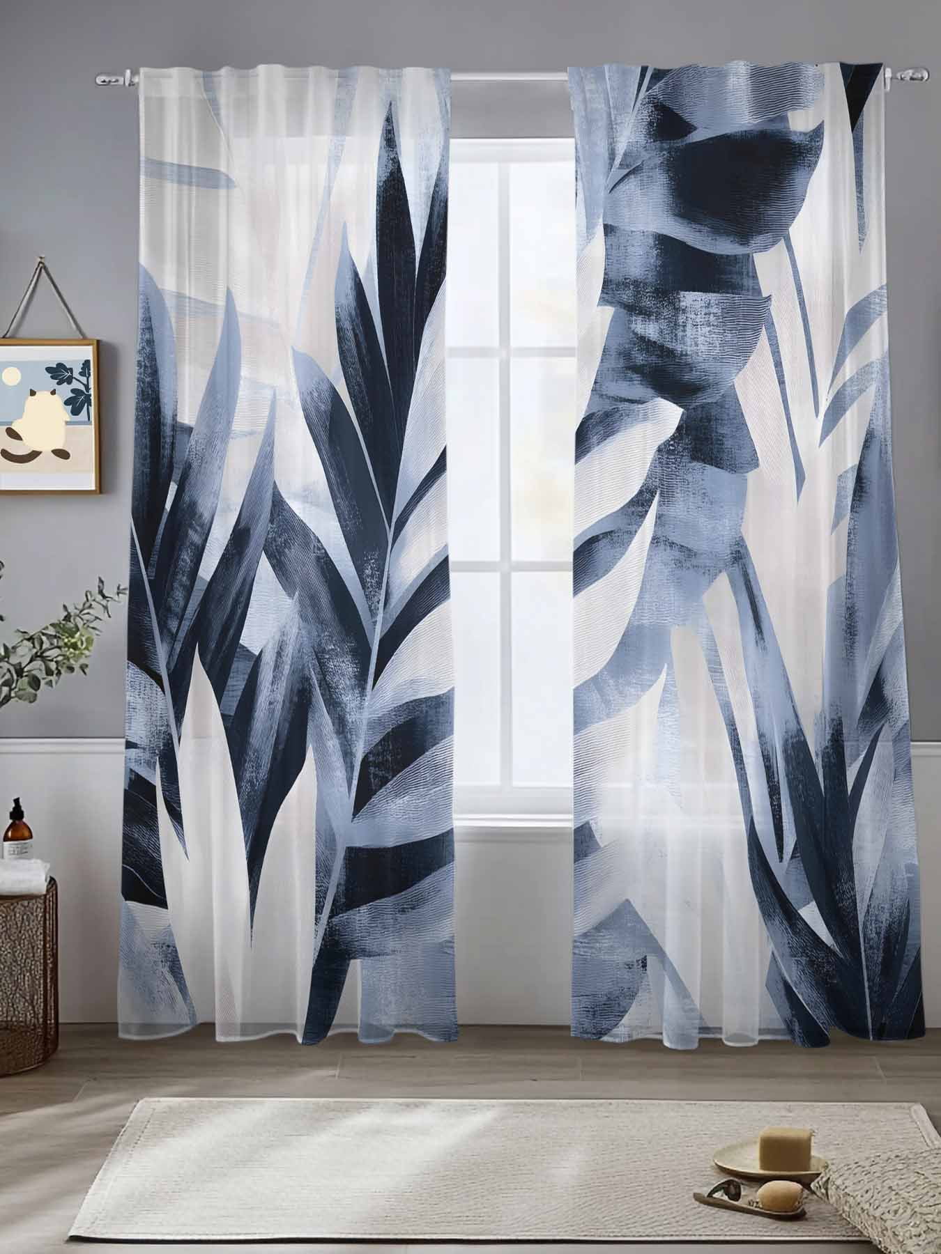 Abstract Color Block Sheer Curtains 96 Inches Long 2 Panels BlueLeaf ...