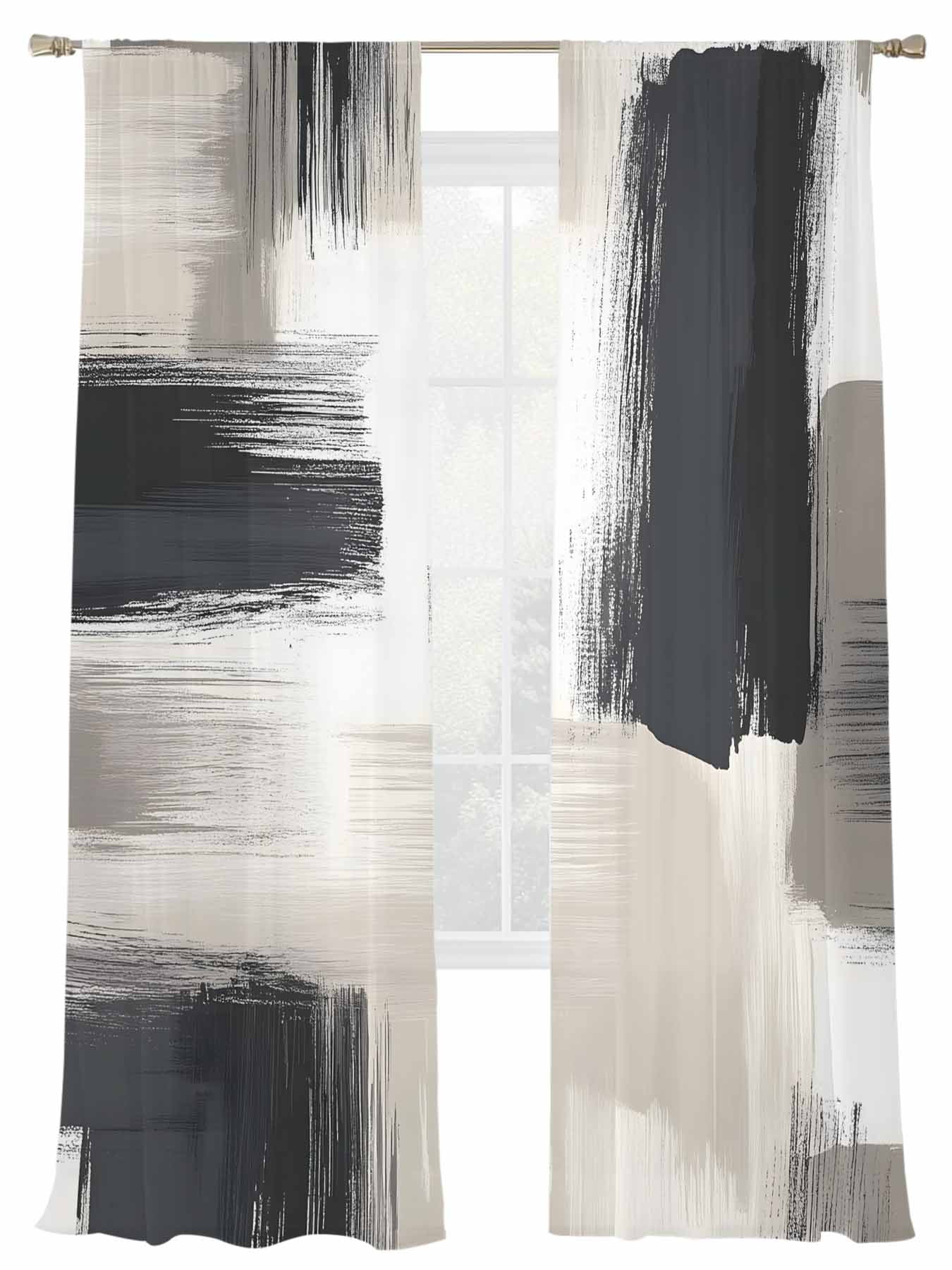 Abstract Color Block Sheer Curtains for Living Room Bedroom, Light ...