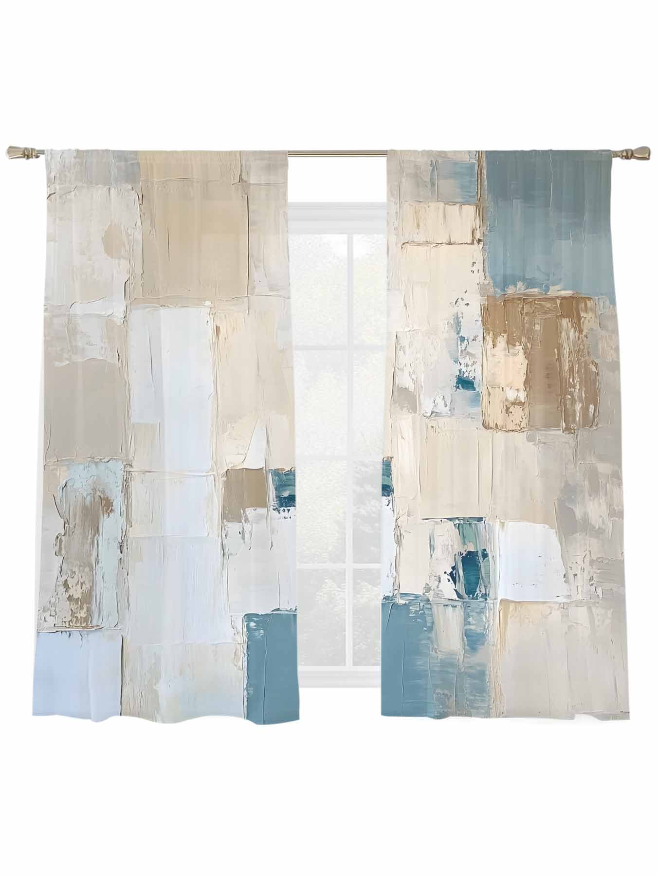 Abstract Color Block Sheer Curtains for Living Room Bedroom, Light ...