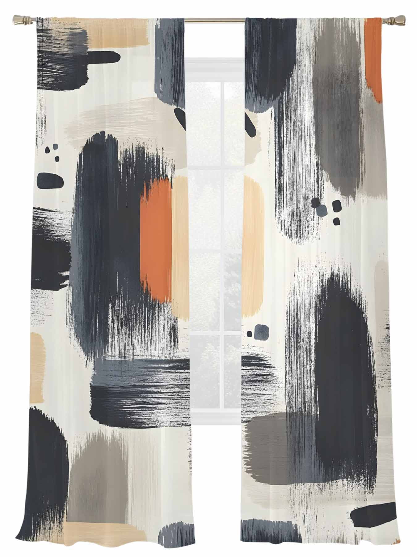Abstract Color Block Sheer Curtains for Living Room Bedroom, Light ...