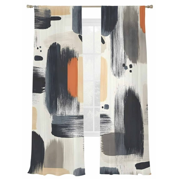 Abstract Color Block Sheer Curtains for Living Room Bedroom, Light ...
