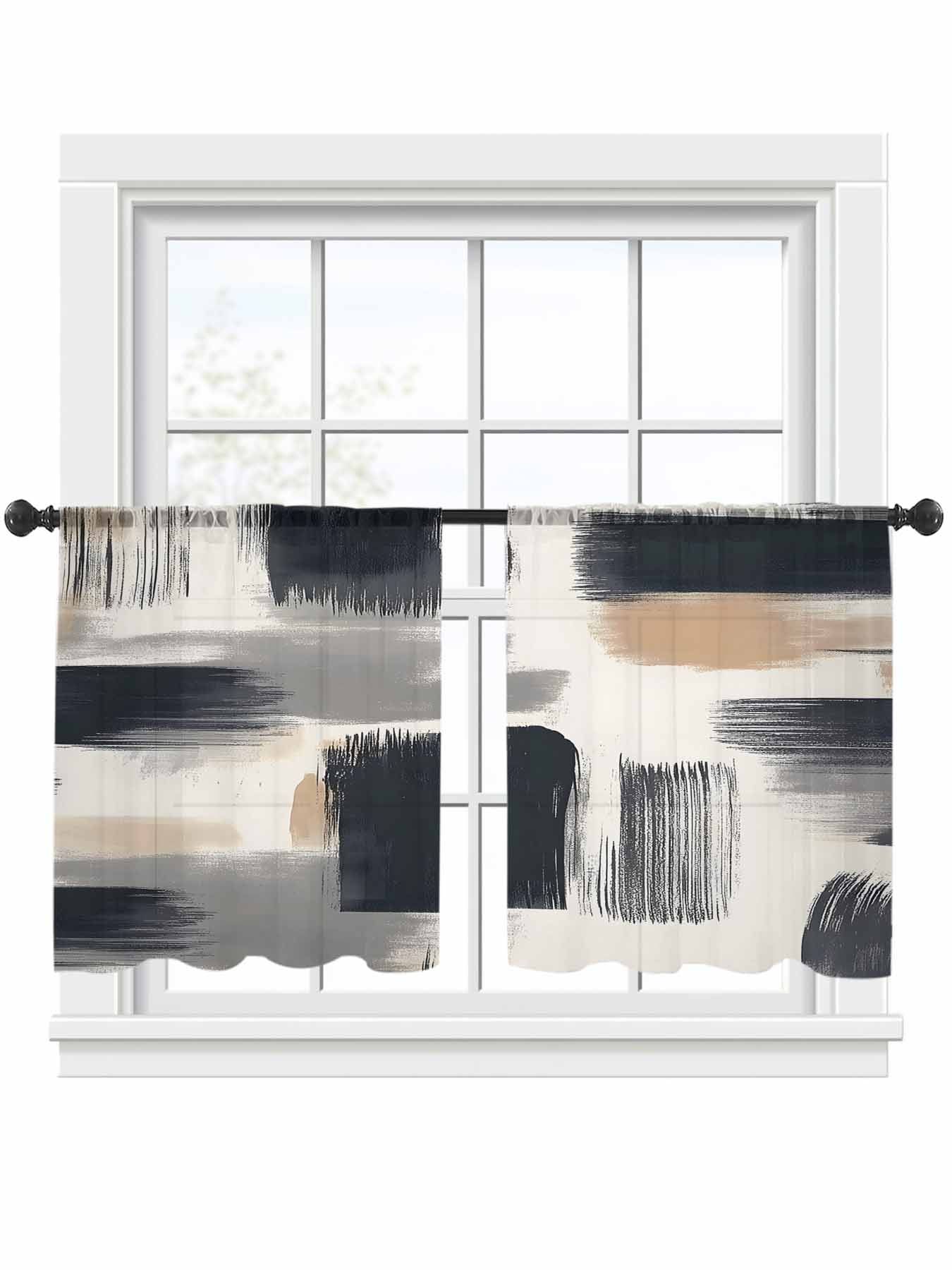 Abstract Color Block Sheer Curtains for Living Room Bedroom, Light ...