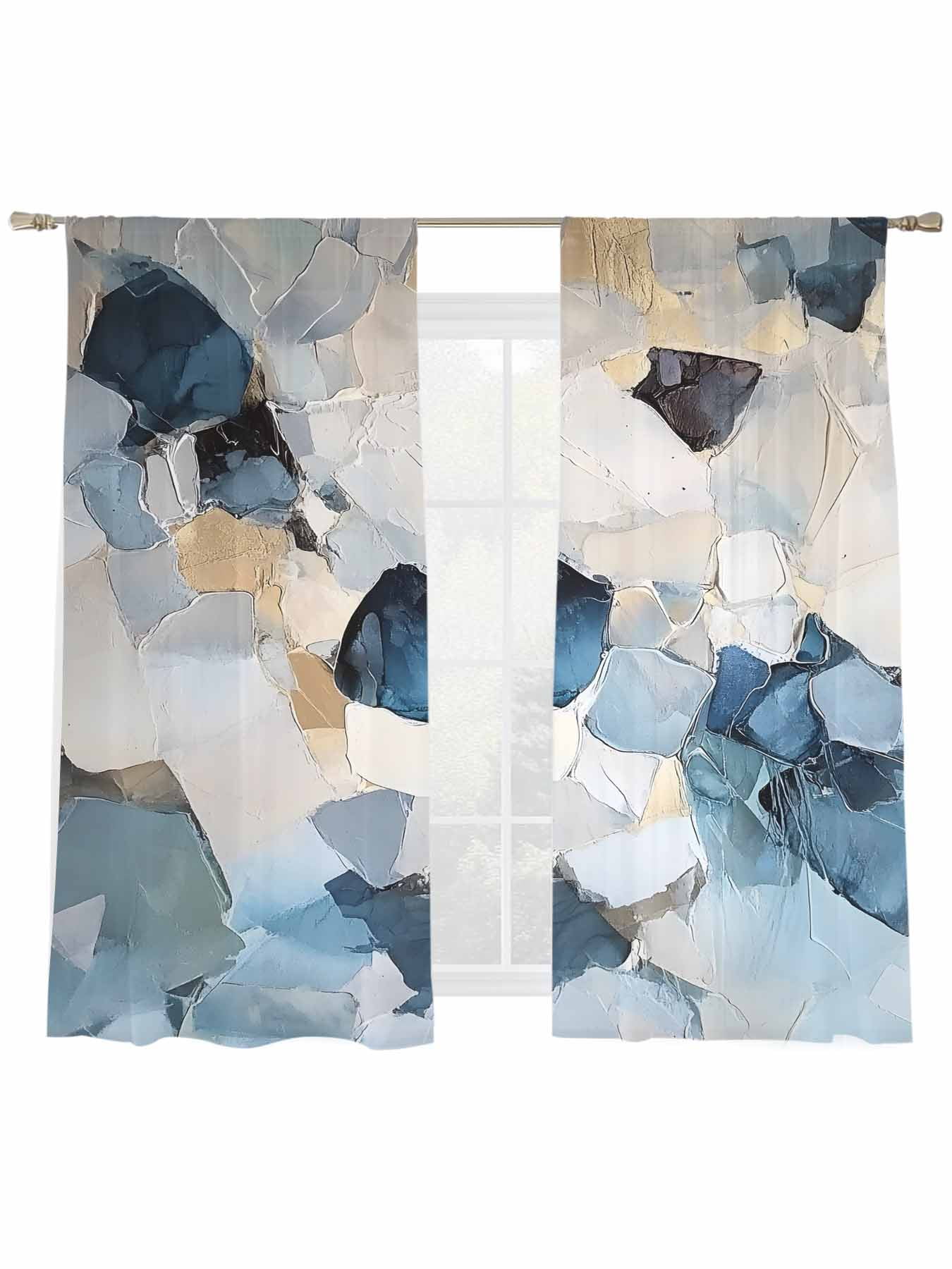 Abstract Color Block Sheer Curtains for Living Room Bedroom, Light ...