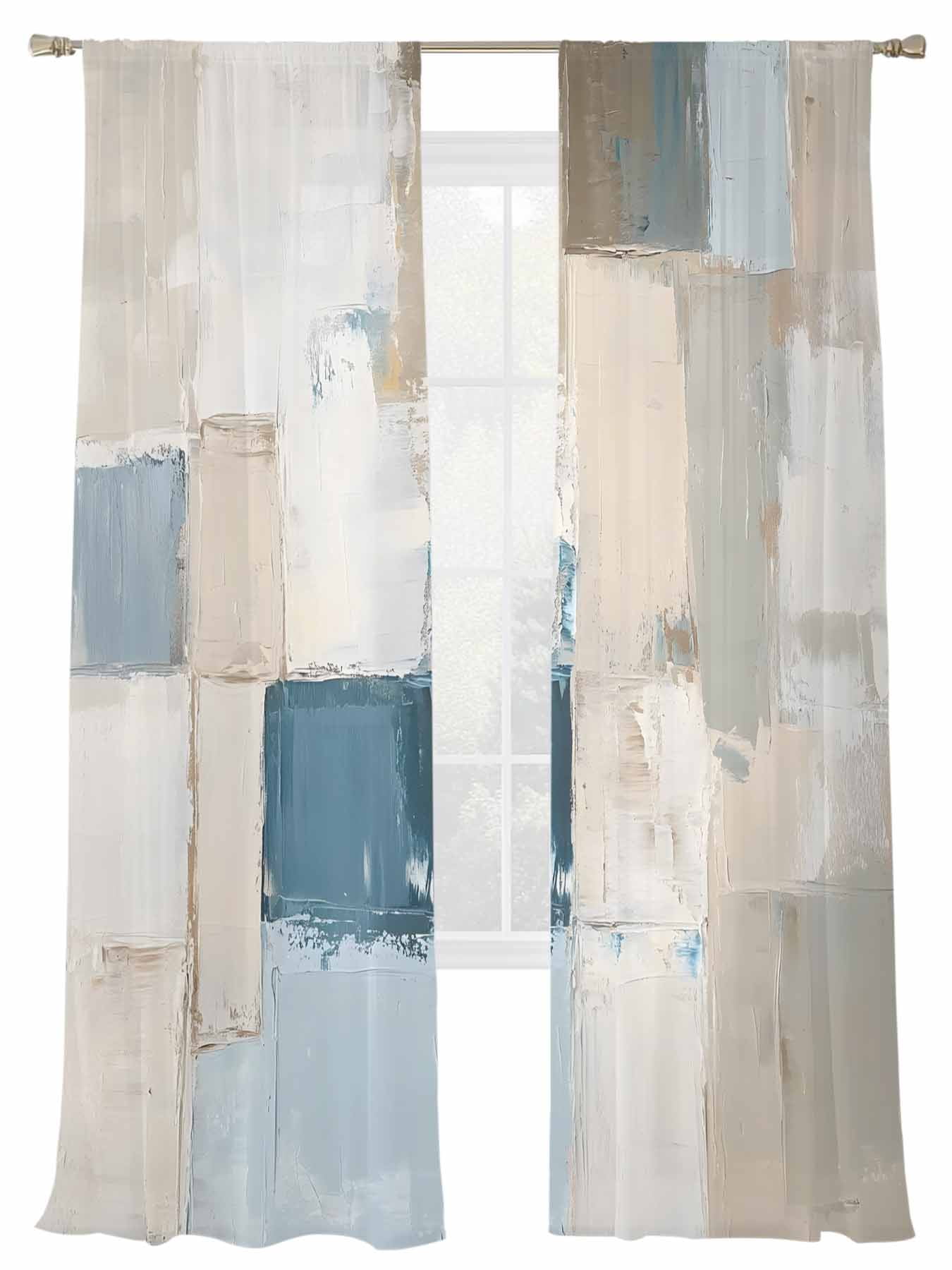 Abstract Color Block Sheer Curtains for Living Room Bedroom, Light ...