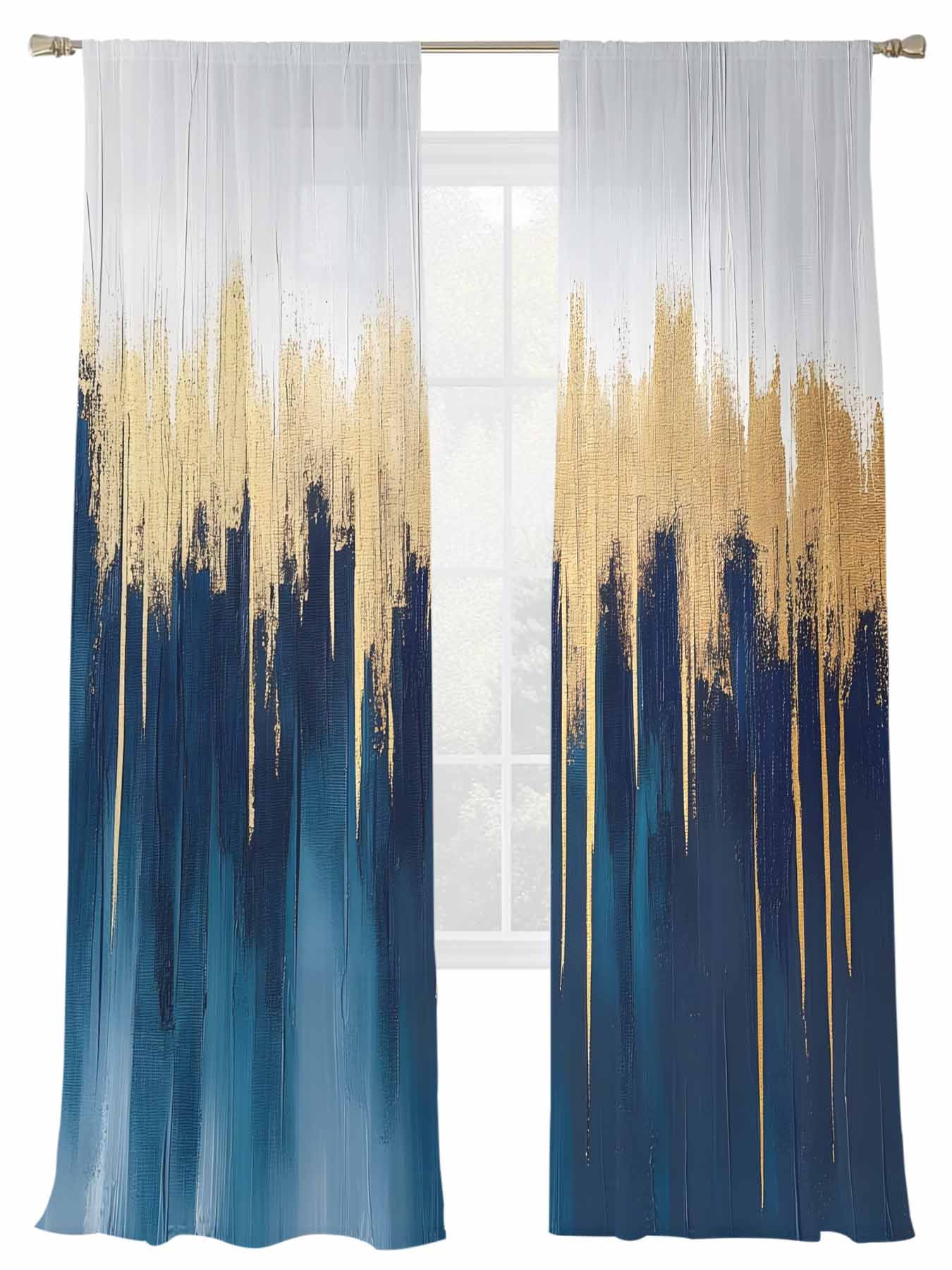 Abstract Color Block Sheer Curtains for Living Room Bedroom, Light ...