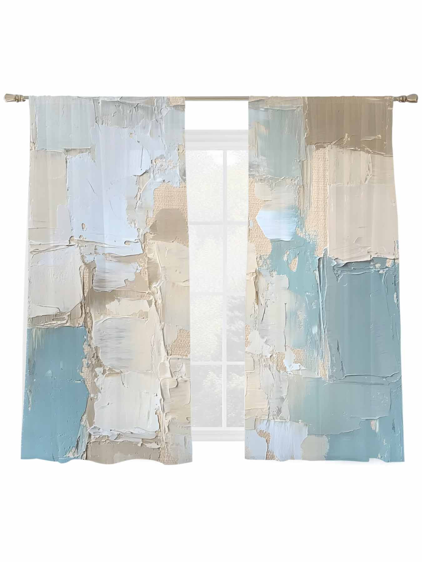 Abstract Color Block Sheer Curtains for Living Room Bedroom, Light ...
