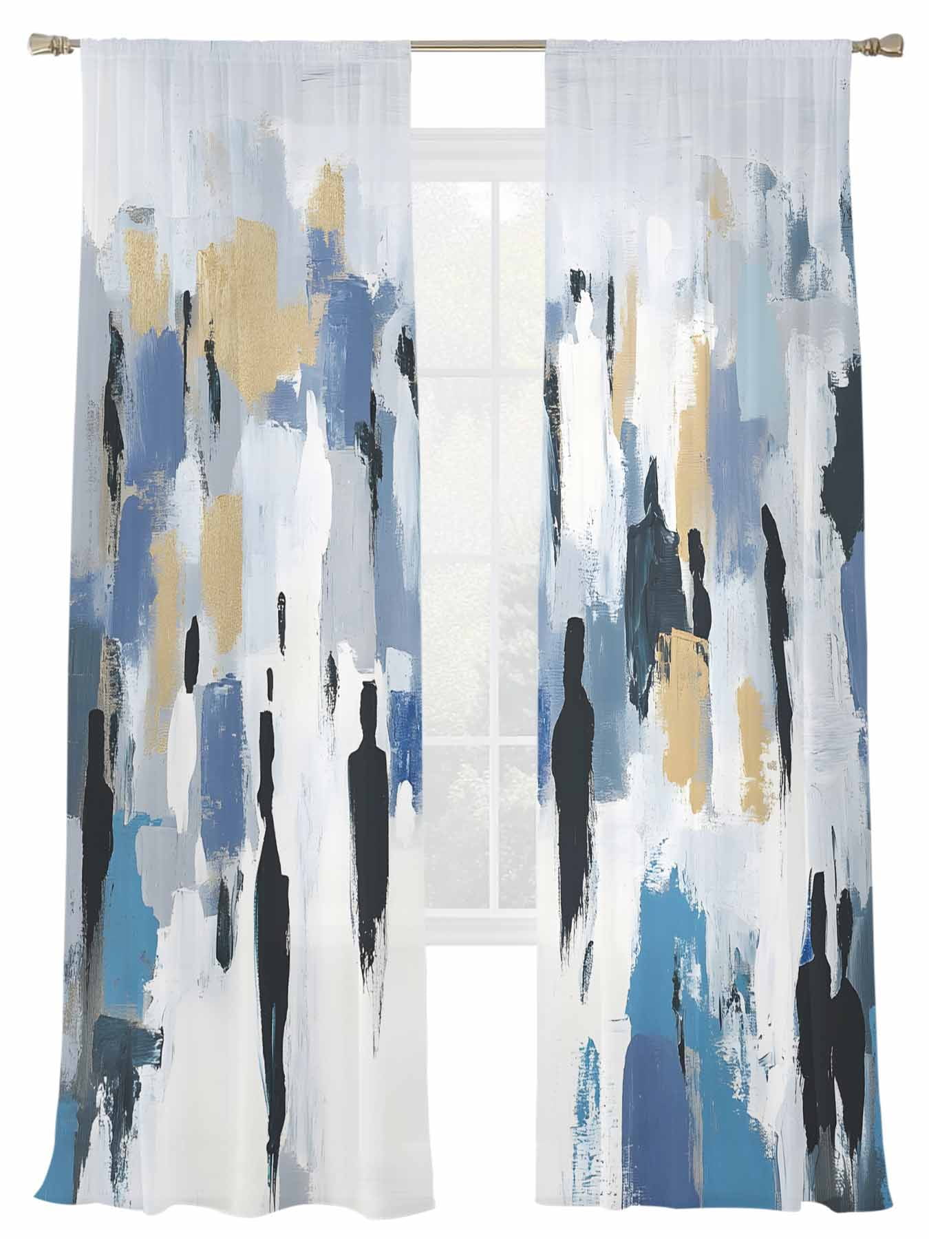 Abstract Color Block Sheer Curtains for Living Room Bedroom, Light ...