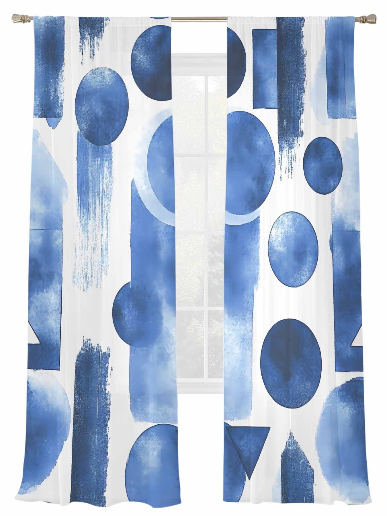 Abstract Color Block Sheer Curtains for Living Room Bedroom, Light ...