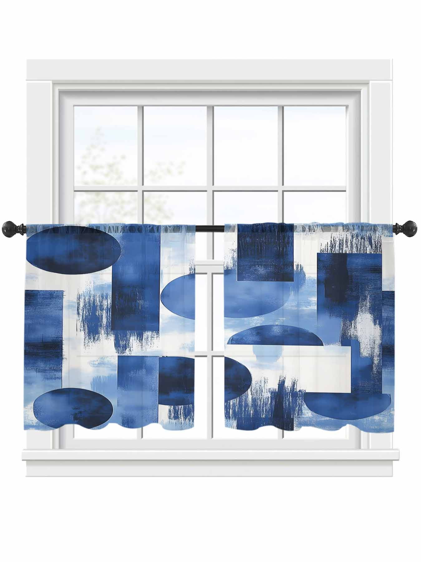 Abstract Color Block Sheer Curtains for Living Room Bedroom, Light ...