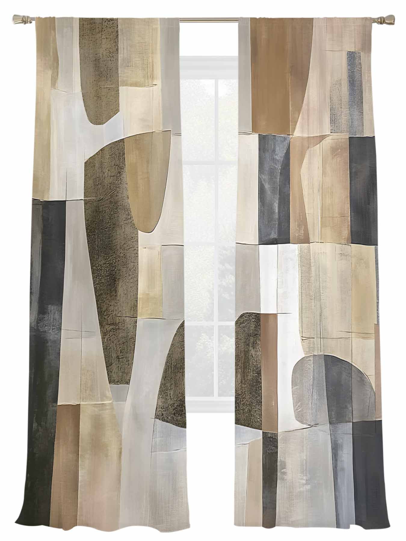 Abstract Color Block Sheer Curtains for Living Room Bedroom, Light ...