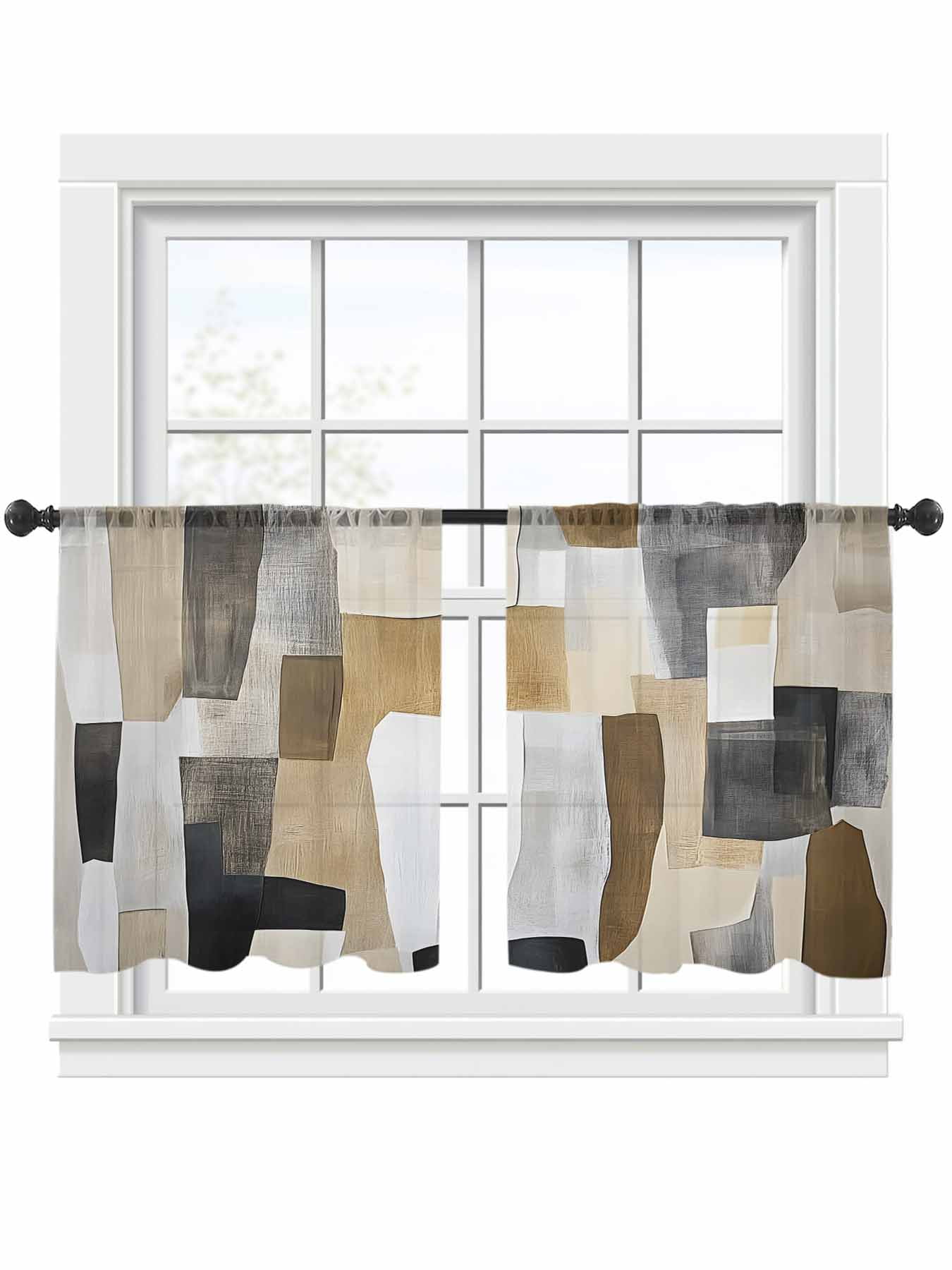 Abstract Color Block Sheer Curtains for Living Room Bedroom, Light ...