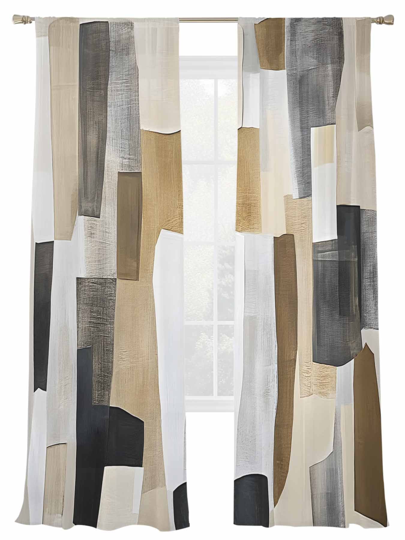Abstract Color Block Sheer Curtains for Living Room Bedroom, Light ...